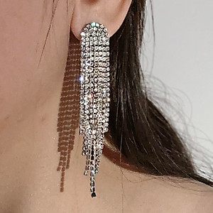 SELOVO Clear Austrian Crystal Chandelier Tassel Long Statement Dangle Earrings Drop Earrings Dangly Earrings Dangling Earrings for Women Silver Tone