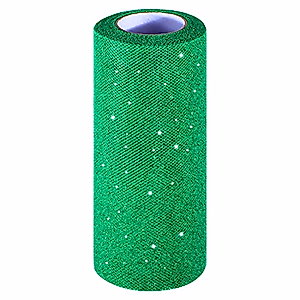Outus Sparkling Christmas Glitter Tulle Roll Sparkling Tulle Ribbon 6 Inches by 25 Yards for Xmas Holiday Wedding Gift Wrapping Tutu Skirt, Birthday Baby Shower Party Decoration(Green)