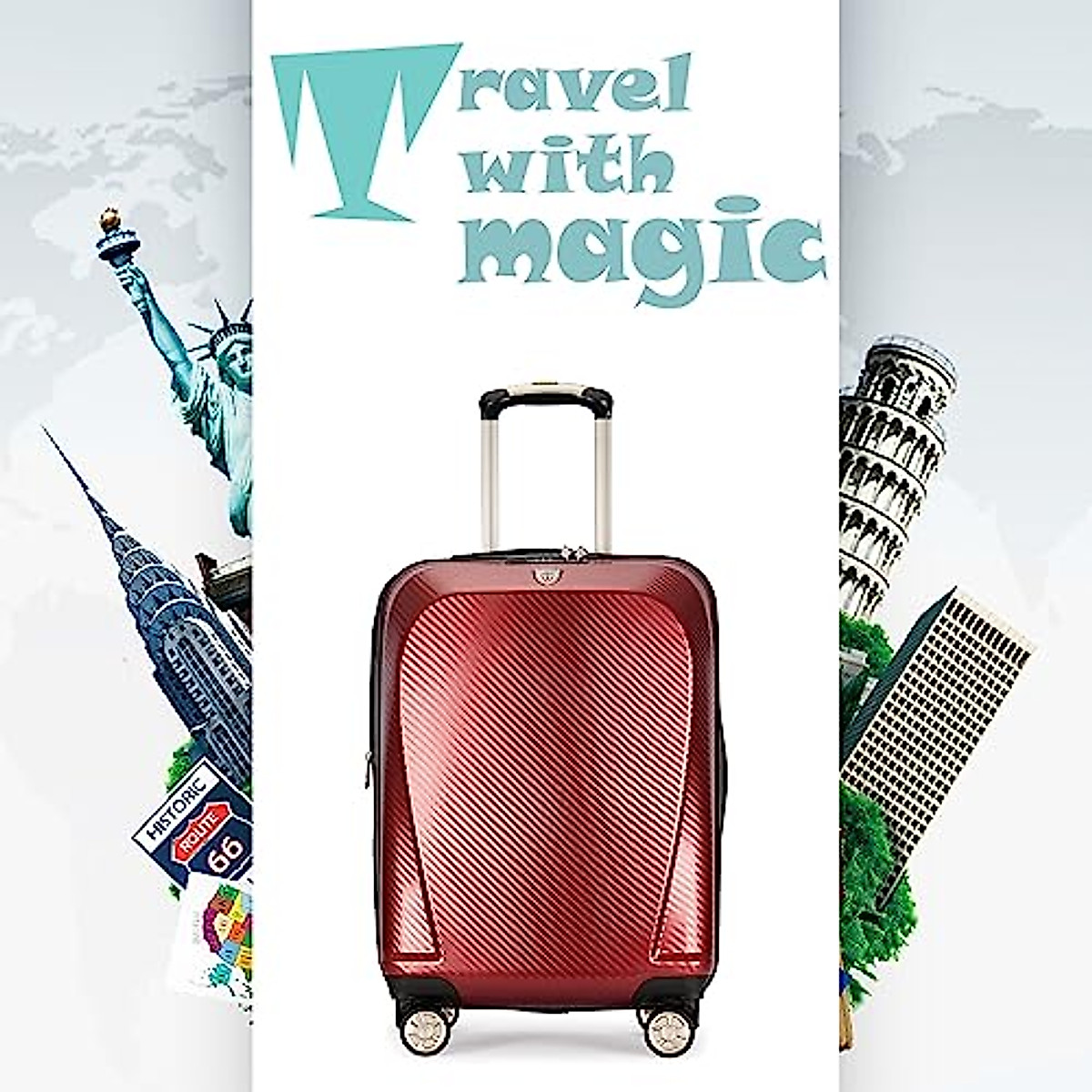 GinzaTravel Luggage Expandable 3 Piece Sets Rare Color PC+ABS Suitcase Set with Smooth wheels and TSA lock