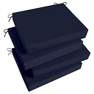 Basic Beyond Outdoor Chair Cushions for Patio Furniture, Waterproof Outdoor Cushions, Square Corner Patio Chair Cushions Set of 4 with Ties, 18.5"x16"x3", Navy