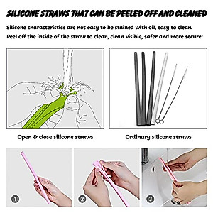 5Pcs Reusable Silicone Straws, Food Grade Openable Drinking Straw, BPA Free Snap Straws,Open for cleaning, Flexible Straw Hot & Cold Compatible for Home,Party,Travel