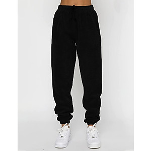 Gihuo Fall 2 Piece Sweatsuits Outfits for Women Corduroy Long Sleeve Pullover Sweatshirt and Pants Tracksuit Set(Black-S)