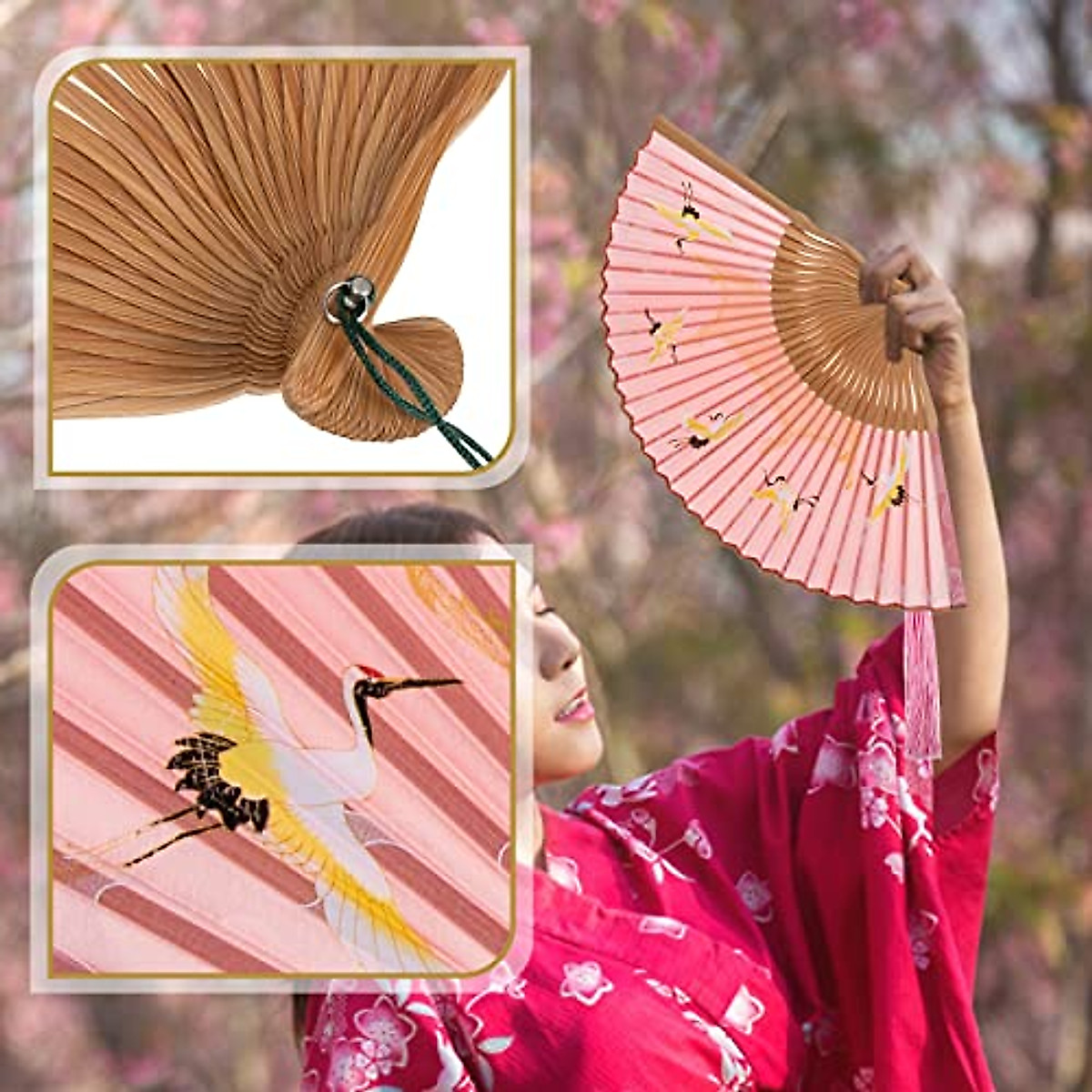 RAZZUM Retro Style Silk Fan Folderable Fan Chinese Style Fan Wall Decoration Costume Collocation Large Wall Decor Fan