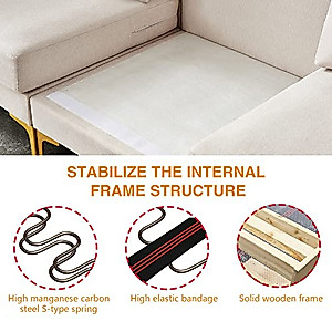 Eafurn Modular Sectional Reversible Chaise Lounge and Moveable Ottoman,Free Combination L Shaped Convertible, 3 Seat Upholstered Sofa & Couch for Living Room,Office, Beige