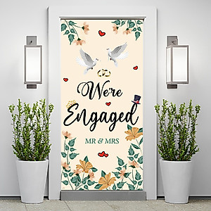 Kimini-Ki We're Engaged Door Cover, Engagement Door Banner, Engagement Party Sign, Bridal Shower Mr & Mrs Bride to Be Bachelorette Wedding Party Banner Decoration Supplies