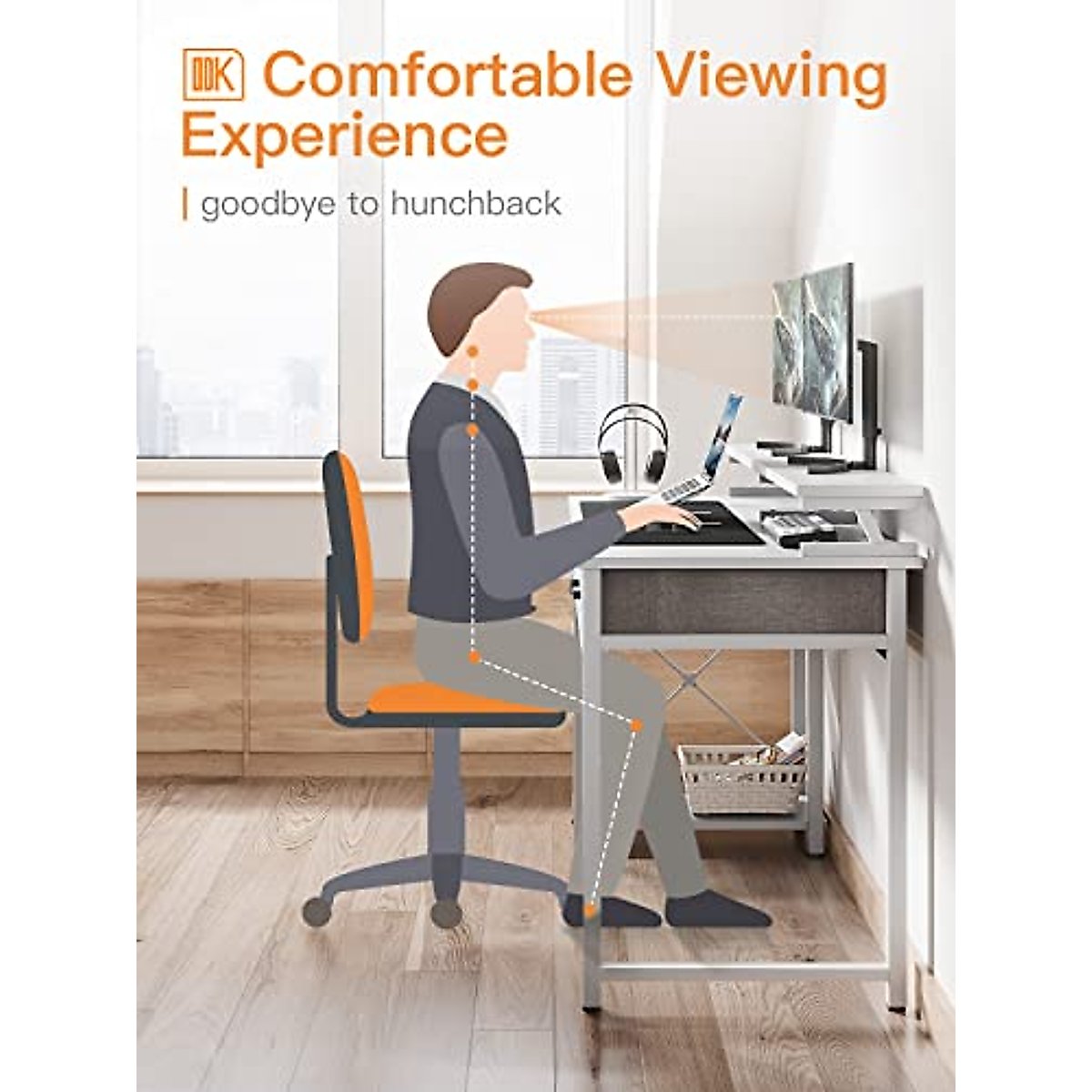 ODK Computer Desk with Drawers, 40 Inch Office Desk with Storage & Shelves, Work Writing Desk with Monitor Stand Shelf, White Home Office Desks for Small Spaces