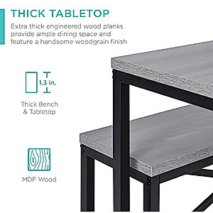 Best Choice Products 45.5in 3-Piece Bench Style Dining Table Furniture Set, 4-Person Space-Saving Dinette for Kitchen, Dining Room w/ 2 Benches, Table - Gray/Black