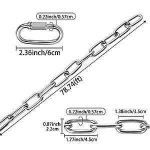 1/4” Hanging Link Chain, 6.56 Feet 304 Stainless Steel Link, 78.7 Inch Hanging Chains, 1300lb Capacity Heavy Duty Chains Hanging Kits for Swing Chairs, Hammocks, Rope, Punching Bags Outdoor/Indoor