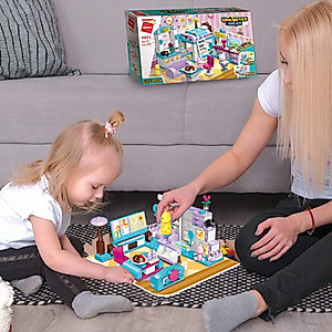 QMAN 6-12 Girl's Dream Home Building Blocks Kit Educational Toy, Build Girl's Bedroom Living Room Kitchen, 3 Building Methods (194 Pieces)