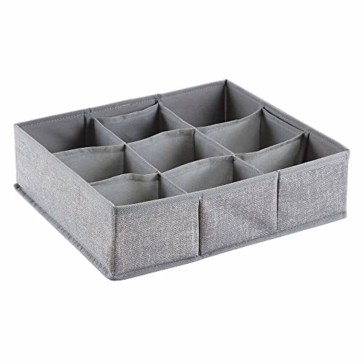 mDesign Soft Fabric Dresser Drawer and Closet Storage Organizer Bin for Lingerie, Bras, Socks, Nylons, Ties, Belts, Tank Tops, Small Accessories - Divided 9 Section Tray, Textured Print, 2 Pack - Gray