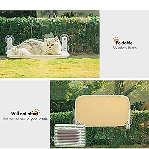 Cat Window Perch Durable Cat Hammock Seat for Indoor Cats Reversible Mat Use Year-Around Foldable Cat Bed Providing All-Around Sunbath Saving Space Washable Holds Up to 40 lbs (Plush Beige)
