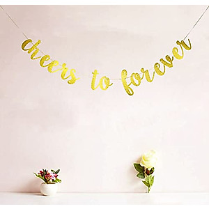 StarsGarden Cheers to Fovever Banner Hanging Garland -Perfect Decoration for Bridal Shower, Engagement, Bachelorette, Wedding Party(Gold)