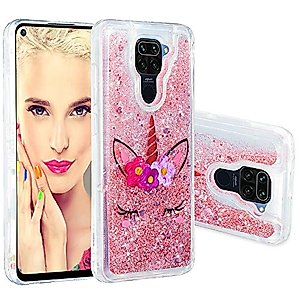 EMAXELER Compatible with Redmi Note 9 Case Cover 3D Creative Design Cartoon Pattern Anti-Fall Flowing Quicksand Bling Shiny Liquid TPU Soft Case for Redmi Note 9 TPU Eyelash XY.