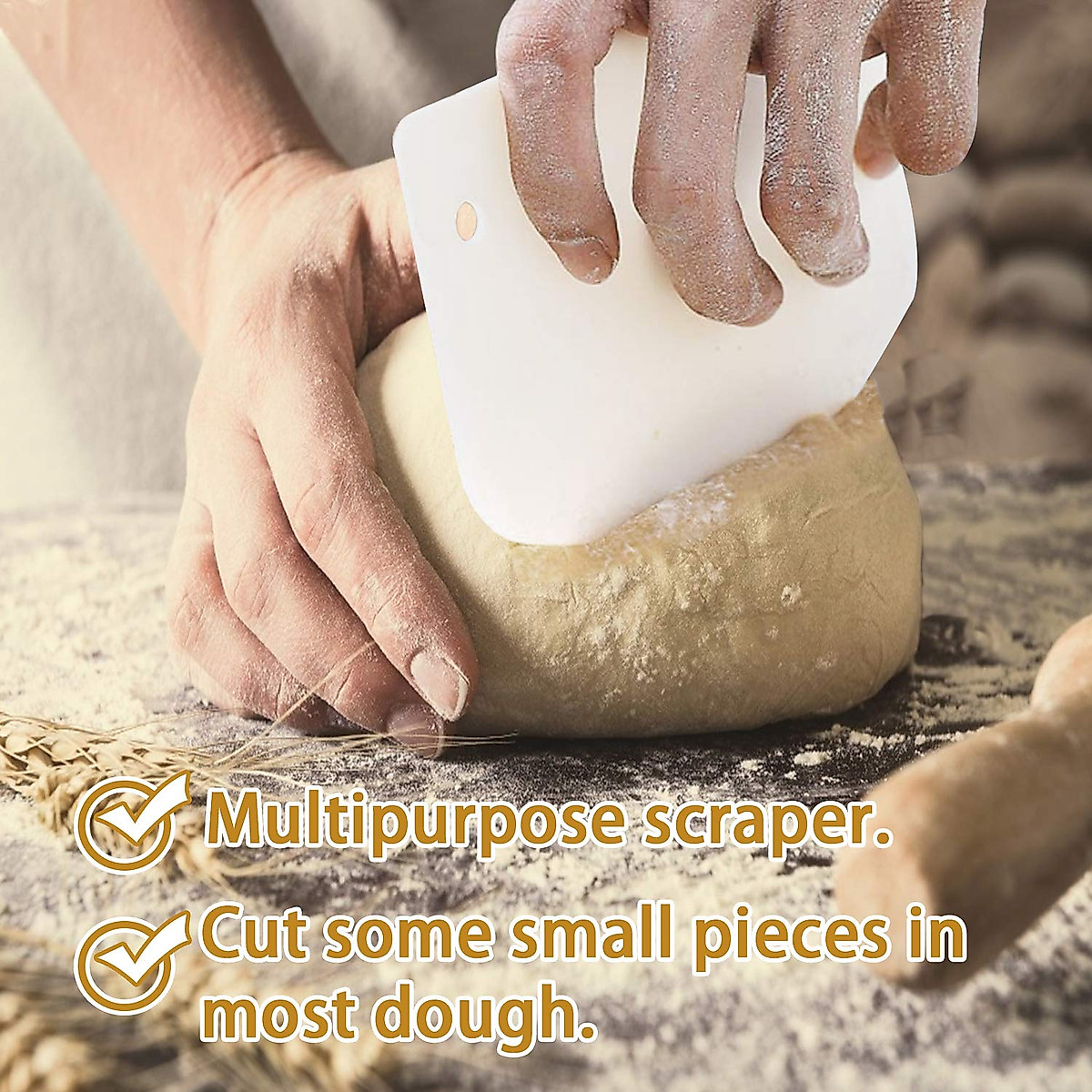 Listenman Danish Dough Whisk Bread Mixer&Egg Whisk Kits, 2 Pack Premium Stainless Steel Dutch Whisk & 1 Pack Hand Push Rotary Whisk Blender Pastry or Pizza Dough Whisk, with a Dough Scraper for Bread