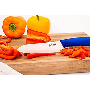 Serrated Royal Blue Ceramic Knife Set with 5" Serrated Knife, Kitchen Knife Set - Includes 3”, 4”, 5”, 6” Ceramic Knives, Matching Sheaths and a Matching Vegetable Peeler in a Gift Box