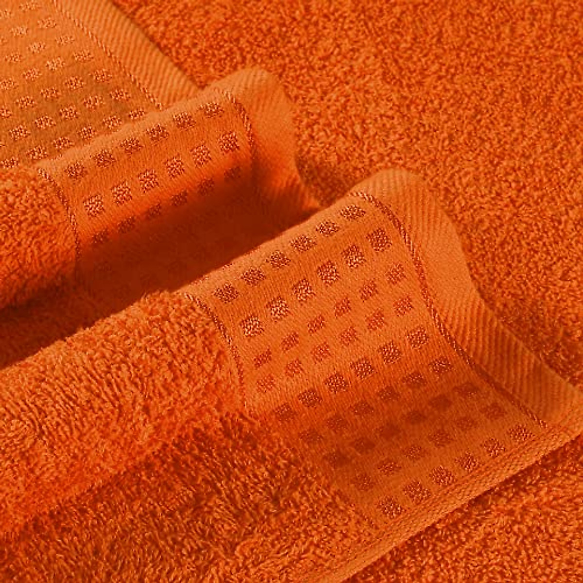 GLAMBURG 100% Cotton Ultra Soft 6 Pack Towel Set, Contains 2 Bath Towels 28x55 Inches, 2 Hand Towels 16x24 Inches & 2 Wash Coths 12x12 Inches, Compact Absorbent Lightweight & Quickdry - Orange