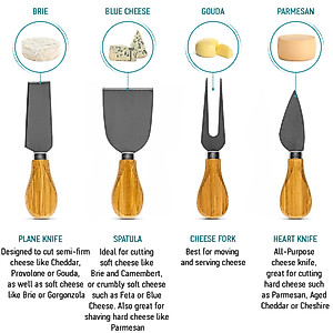 BlauKe Bamboo Cheese Board and Knife Set – 10 inch Round Charcuterie Board, Serving Tray, Platter, Wood Cheese Board Set – Gift Idea