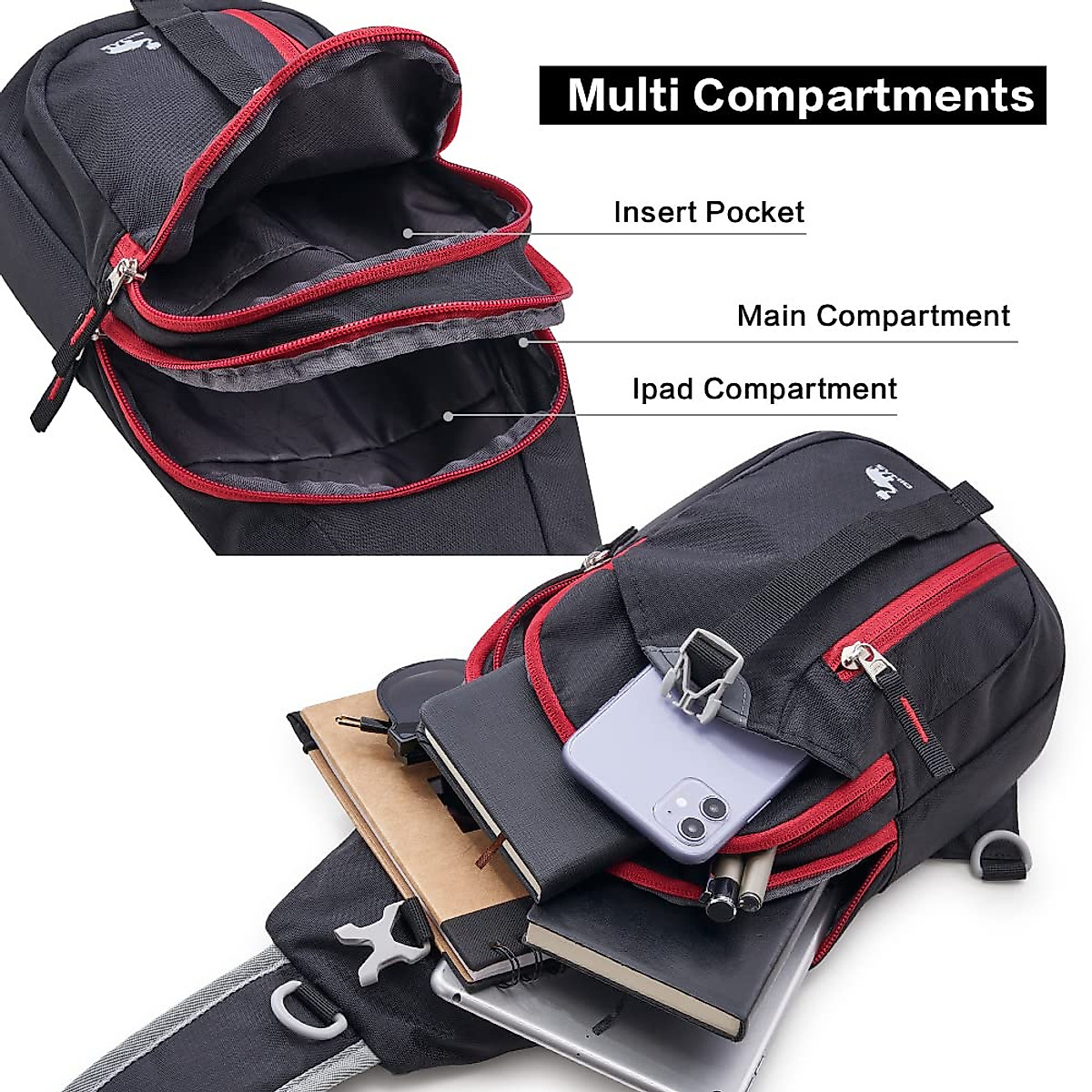 Kimlee Crossbody Pack Chest Shoulder Sling Backpack One Strap Lightweight Pouch Day Bag for Outdoor