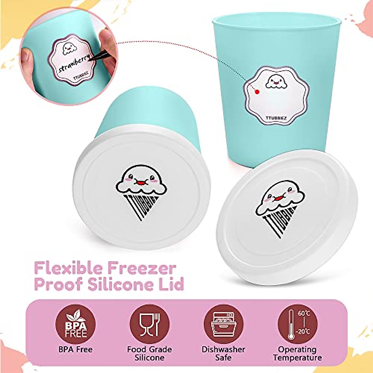 TTUBBIEZ Ice Cream Containers (2 Pack - 1 Quart Each), Ice Cream Containers for Homemade Ice Cream, Ice Cream Storage Containers for Freezer, 1 Quart Freezer Containers for Ice Cream Storage - Mint Chip