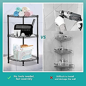 3 Tier Corner Wire Shelving Unit, Adjustable Wire Rack Shelving, Metal Wire Storage Shelves for Kitchen, Pantry, Laundry, Bathroom, Closet (13.8" D x 13.8" W x 31.5" H, Black)