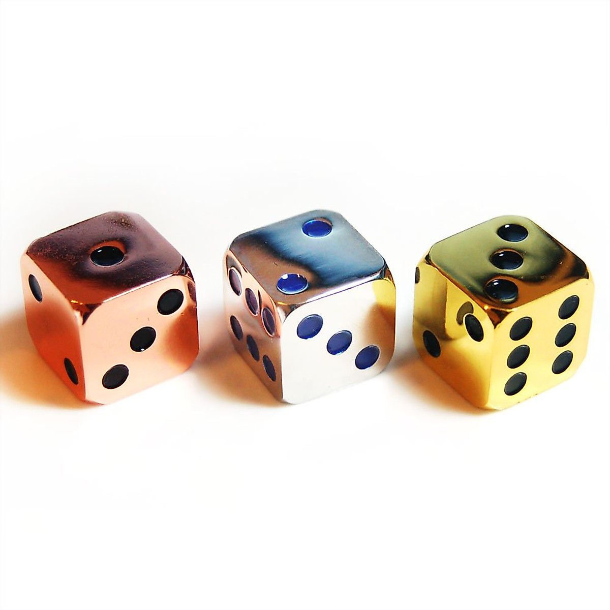 3Pcs D6 16mm Metal Alloy Custom & Unique Dice - Highly Polished Premium Edition (Gold, Sliver, Bronze)
