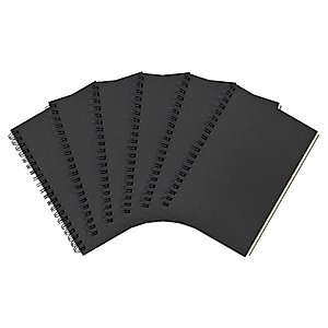 DSTELIN Blank Spiral Notebook, 6-Pack, Soft Cover, Sketch book, 100 Pages / 50 Sheets, 7.5 inch x 5.1 inch, 100GSM, (Black)
