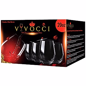 Vivocci Unbreakable Elegant Plastic Stemless Wine Glasses 20 oz | 100% Tritan Heavy Base | Shatterproof Glassware | Ideal For Cocktails & Scotch | Perfect For Homes & Bars | Dishwasher-Proof, Set of 4