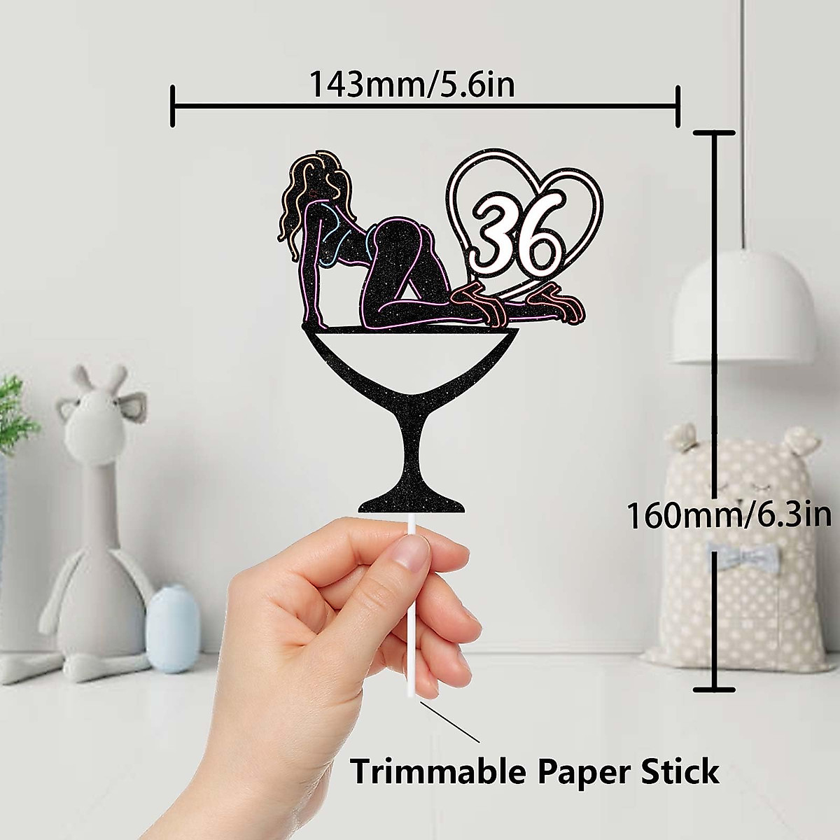 Glitter Crazy Girl 36 Cake Topper Let’s Glow Crazy Party Theme Decoration Supplies Women Girls Happy Birthday 36th Anniversary Party Decor Supplies