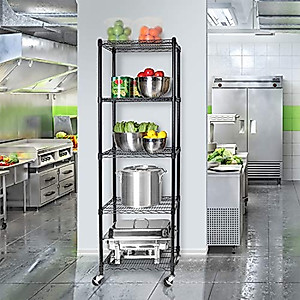 Seville Classics UltraDurable Heavy Duty NSF Solid Steel Wire Rack Storage Unit Organizer for Garage, Warehouse, Office, Restaurant, Classroom, Kitchen, 5-Tier Shelving, 24" W x 18" D, Black, 10 Count