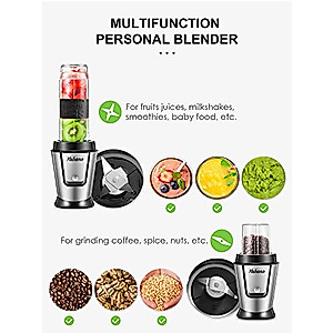 Personal Blender with 2 x 20oz Travel Bottle and Coffee/Spices Jar, Portable Smoothie Blender and Coffee Grinder in One , 500W Single Serve Blender for Shakes and Smoothies, BPA free, by Yabano (Black)