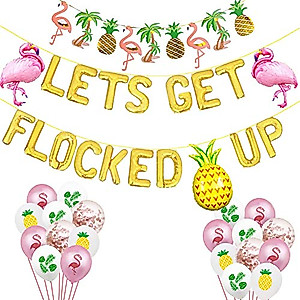 Let's Get Flocked Up Balloons Hawaii Luau Flamingo Tropical Summer Beach Pineapple Bachelorette Party Banner Flamingo Bach Bachelorette Party Supplies Decorations