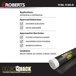 ROBERTS Black Jack Underlayment - 100 sq. ft. Roll - 43" x 28' x 2.5 mm