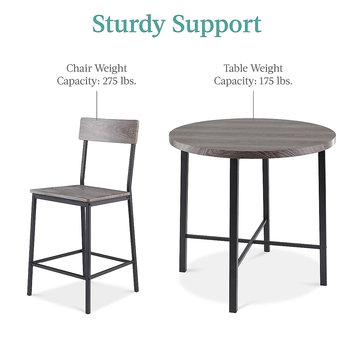 Best Choice Products 5-Piece Modern Round Counter Height Dining Set for Home Kitchen, Dining Room w/ 4 Chairs, 1.5in Thick Table - Gray