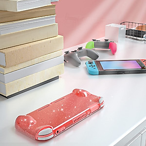 Switch lite Clear Glitter Case, Switch lite Coral Case, Switch lite Soft TPU Case - Coral