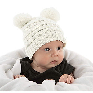 Funky Junque Exclusives Double Pom Baby Infant Beanie Knit Warm Winter Double Pom Pom Skull Cap Hat Ivory - Double Pom