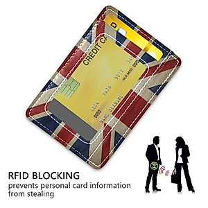 Linomo Thin leather Card Holder and Money Clip Vintage UK Flag Union Jack English England Wallet RFID Blocking for Men & Women