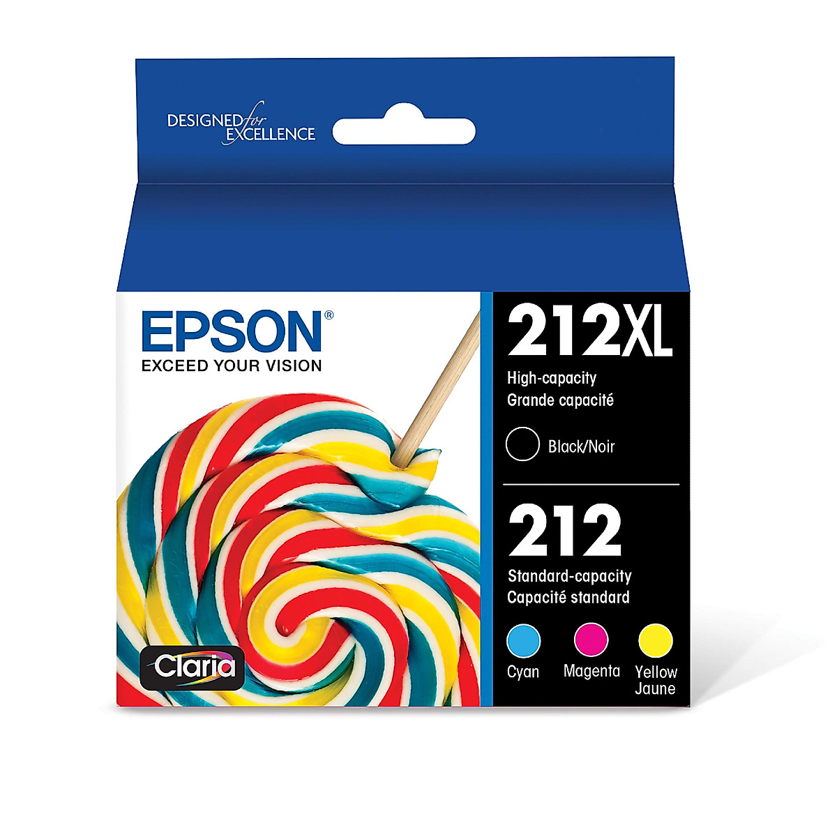 Epson 212XL, Standard-Capacity Color and High-Capacity Black Ink Cartridges, (CMYK) 4-Pack & T212 Claria Standard Capacity Cartridge Ink - Black, T212120-S