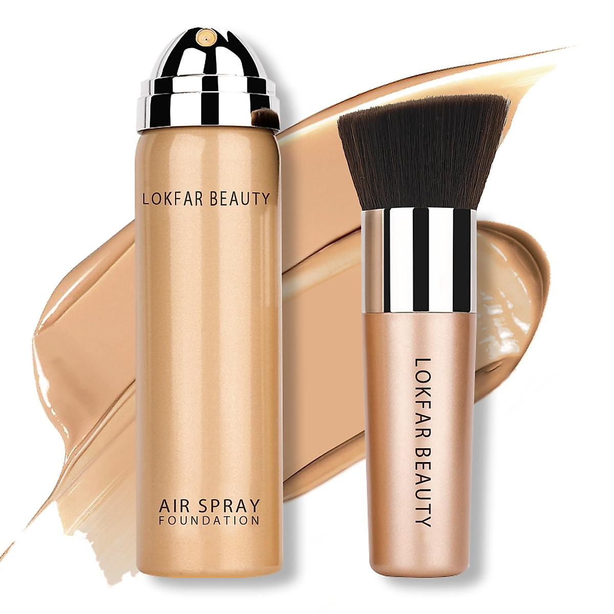 LOKFAR AirBrush Foundation Spray, Silky Mist Foundation Spray Makeup Set with Brush, Full Coverage Foundation for Smooth Radiant Finish, Formula Breathable Lightweight Hydrating | #04 Buff Beige