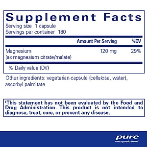 Pure Encapsulations Magnesium (Citrate/Malate) - Magnesium Supplement to Support Nutrient Utilization, Energy, Bones & Heart Health* - with Magnesium Citrate & Malate - 180 Capsules