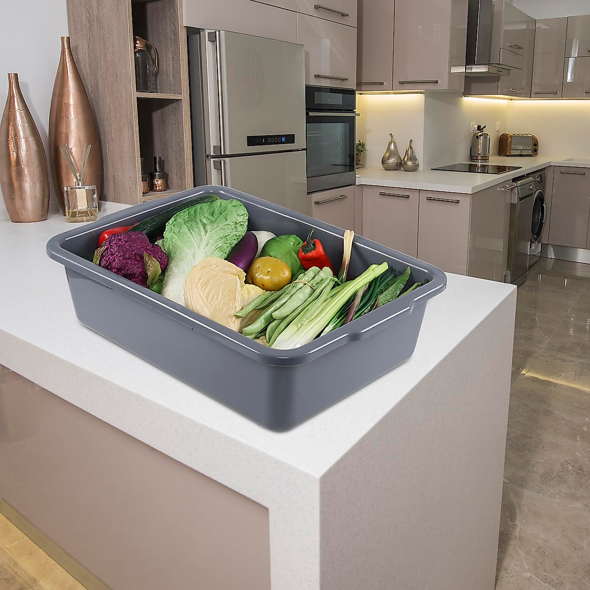 Rosebloom 35 L Plastic Commercial Bus Tub, Gray Plastic Large Bus Box, 4 Packs