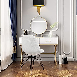 GIA Contemporary Armless Metal Legs and Removable Faux Fur Chair Cover, Set of 1, Arctic White