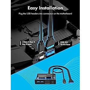 GRAUGEAR 3.5 Inch Front Panel USB C Hub, SD/microSD Internal Card Reader, 20Gbps USB 3.2 Gen 2x2, 20-pin Type-E Key-A Header & USB3.0 Header & 15-Pin SATA Power Connector Required [G-MP01CR]
