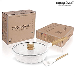 COOKLOVER Nonstick Frying Pan Induction Sauté Pan with Lid - 9.5 inch- White + Nonstick Frying Pan - 11inch- White