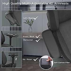 Gaming Chair Breathable Fabric Office Chair 4D Armrests, High Back Ergonomic Computer Chair with Premium Breathable Cloth Cushion and Headrest Lumbar Support Grey