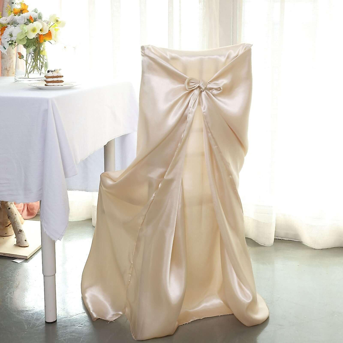Tableclothsfactory Blush Silky Satin Universal Chair Covers Fits All Type of Chairs Event Dinning Slipcover for Wedding Party Banquet