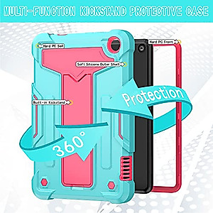 EpicGadget Case for Amazon Fire 7 Tablet (12th Generation, 2022 Released) - Heavy Duty Hybrid Impact Resistant Case Cover with Kickstand + 1 Stylus and 1 Screen Protector (Teal/Pink)