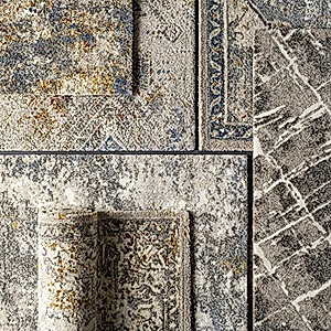 Hauteloom Chesnee Living Room, Bedroom Area Rug - Updated Traditional - High Pile - Blue, Yellow - 7'10"