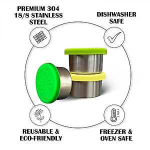 WEST BROS Stainless Steel Food Containers with Lids Set of 6 - Metal Snack Container for Kids Adults - Salad Dressing Containers with Lids