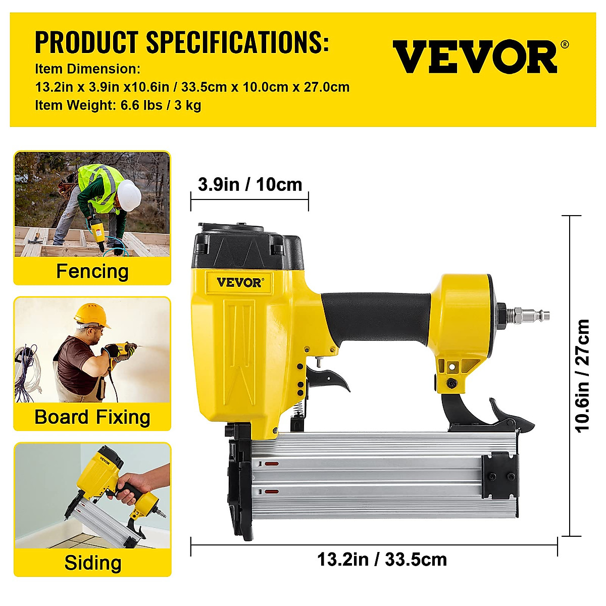 VEVOR Pneumatic Nail Gun, ST64 14 Gauge Heavy Duty Concrete T Nailer 1" to 2-1/2", Air Nailer for Hardwood to Concrete