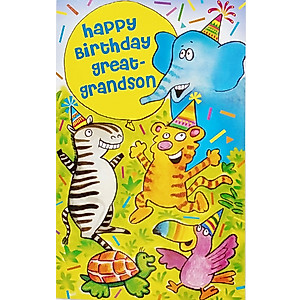 Happy Birthday Great-Grandson Greeting Card w/Jungle Zoo Animals -"Time to Party and Have Fun!"